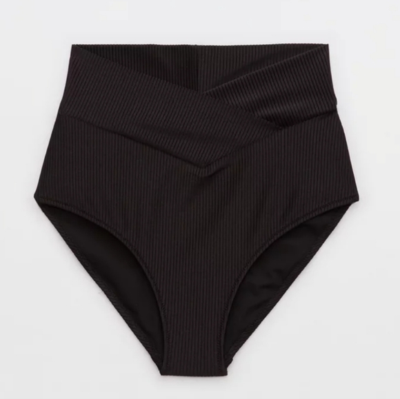 aerie | Swim | Nwt Aerie Rib Shine Crossover High Waisted Full Coverage Bikini Bottoms | Poshmark